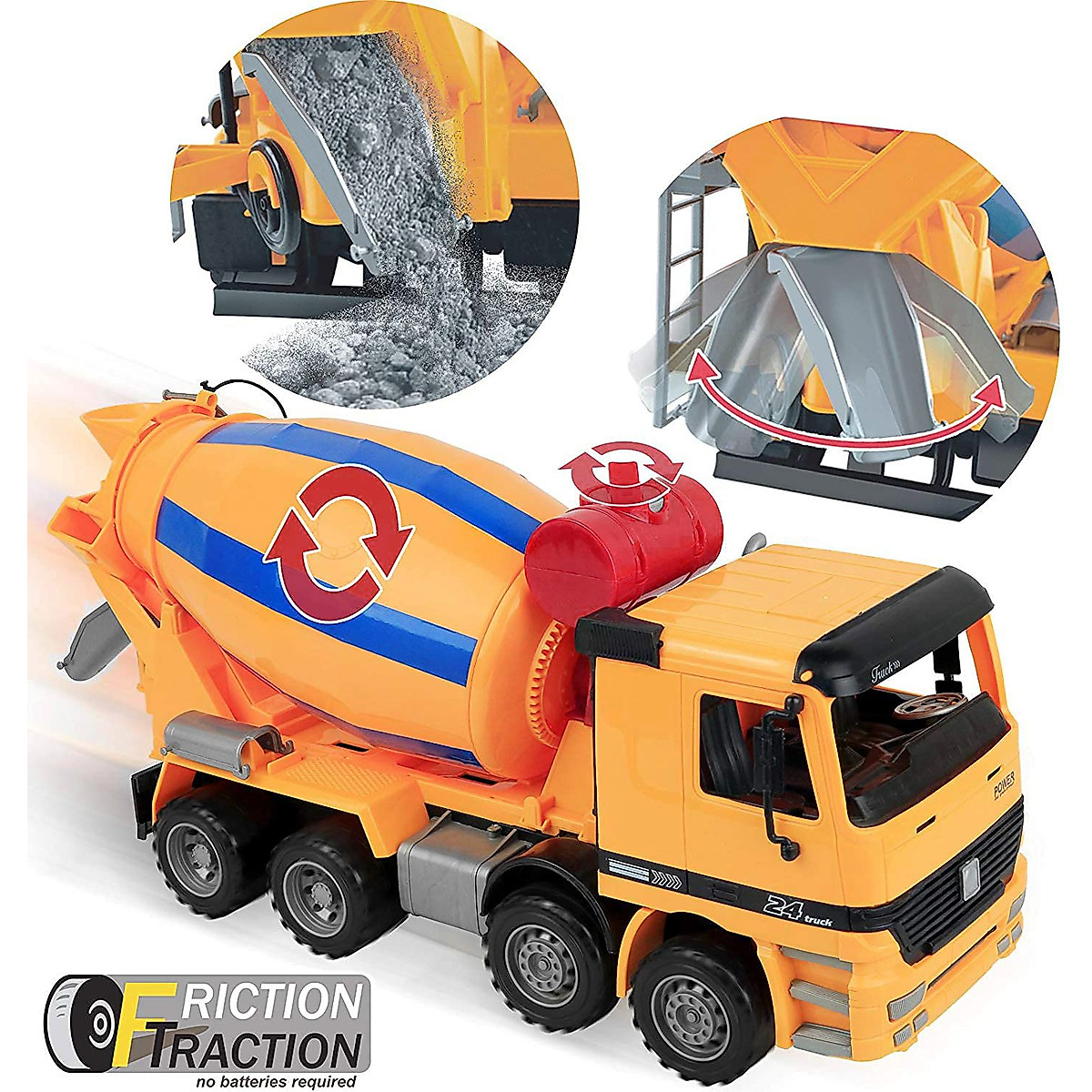 Liberty Imports 14" Oversized Cement Mixer Truck Toy - 1:22 Scale Friction Powered Construction Vehicle for Kids, Realistic Rotating Drum, Durable Big Truck for Pretend Play, Sandbox, and Outdoor Fun