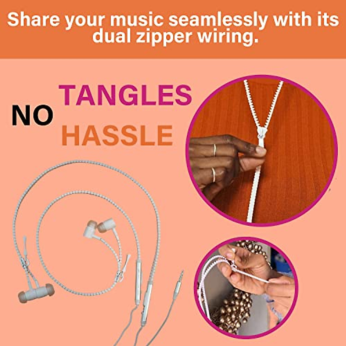 Sparkbudz-Two Person Zipper Earphones Built into one. Individual Volume Controls and Microphones. iOS Adapter