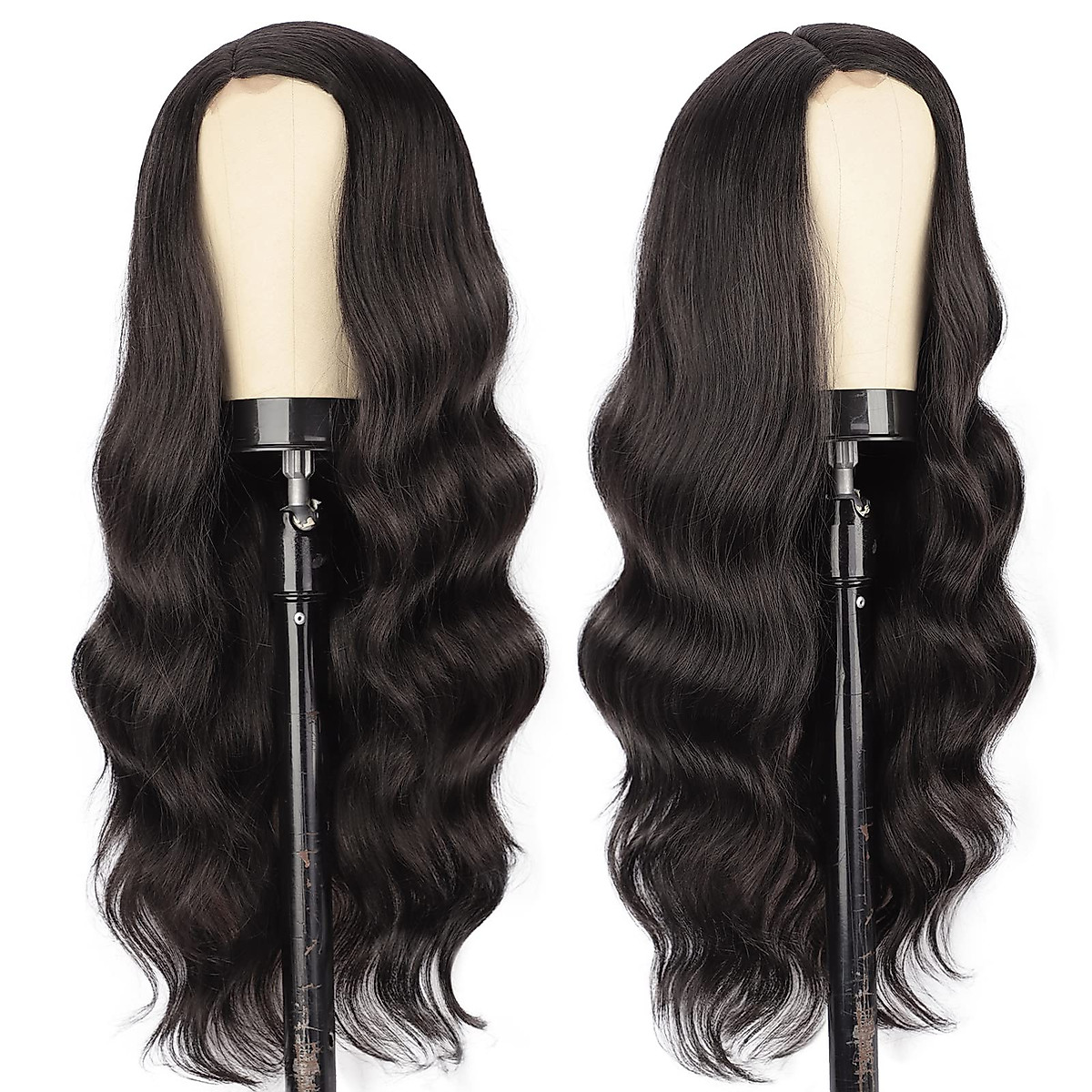 N NAYASA Long Black Wavy Wigs for Women Side Part Black Wig Natural Looking Synthetic Heat Resistant Fiber Wigs Hair for Daily Party Use (2#)