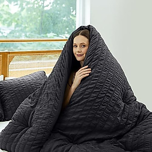 Cosybay Twin Comforter Set - 2 Pieces Seersucker Bedding Comforter Set, Black Down Alternative Comforter Set for All Season, 1 Comforter (64"x88") and 1 Pillow Shams (20"x26"+2")