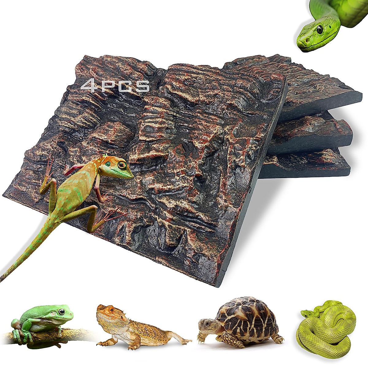 Sysmashing 4pcs Rock Terrarium Background,3D Reptile Tank Background Board,Amphibian Stereo Backdrop Wall,Lizard snake gecko spider chameleon turtle fish pet silo background decorative panel