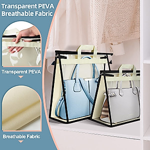 FADOTY 9 Packs Dust Bags for Handbag Storage Organizer Clear Purse Organizer for Closet Purse Storage Hanging Closet Organizer with Zipper Handles, Beige