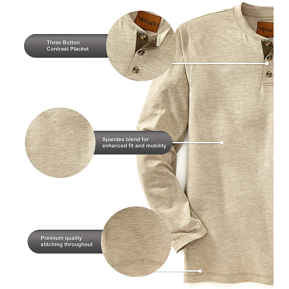 Venado Long Sleeve Shirts for Men – Flex Henley Shirts for Men Outdoor Wear (XX-Large, Oatmeal)