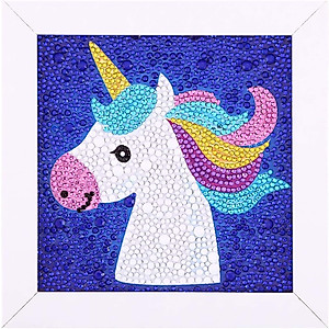 YOBEYI 5D Diamond Painting Kits for Kids Wooden Frame Diamond Arts and Crafts for Kids Mosaic Gem Stickers by Number Kits DIY Painting Arts Crafts Set Embroidery Christmas Gift (Unicorn) …
