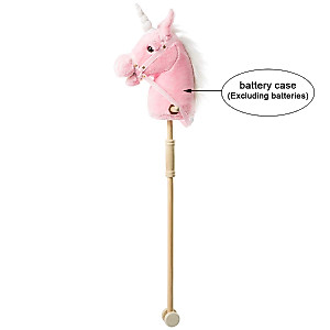 HollyHOME Plush Unicorn Stick Horse with Wood Wheels Real Pony Neighing and Galloping Sounds Plush Toy Pink 37 Inches(AA Batteries Required)