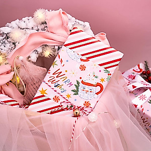 WRAPAHOLIC Reversible Christmas Wrapping Paper - Mini Roll - 17 Inch X 33 Feet - Santa Claus Cup and Stripe Design for Chrsitmas, Holiday, Party Celebration