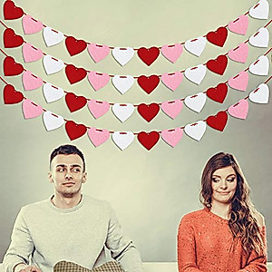 Felt Heart Garland Banner, Pre-Strung | Valentines Decorations | Red Pink White Valentines Banner | Anniversary Wedding Birthday Party Decorations | Outdoor Home Hanging Valentines Decor