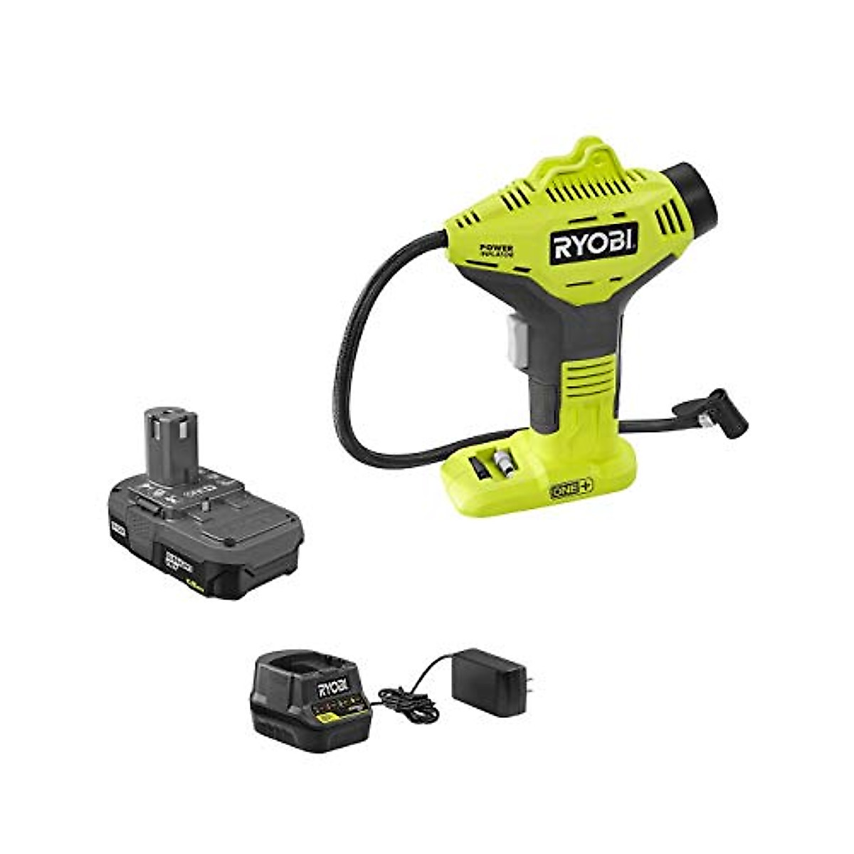 Ryobi P737 18-Volt ONE+ Lithium-Ion Cordless Power Inflator Kit with 1.3 Ah Lithium-Ion Battery,18-Volt Charger and Automotive Pencil Tire Gauge (Bundle)