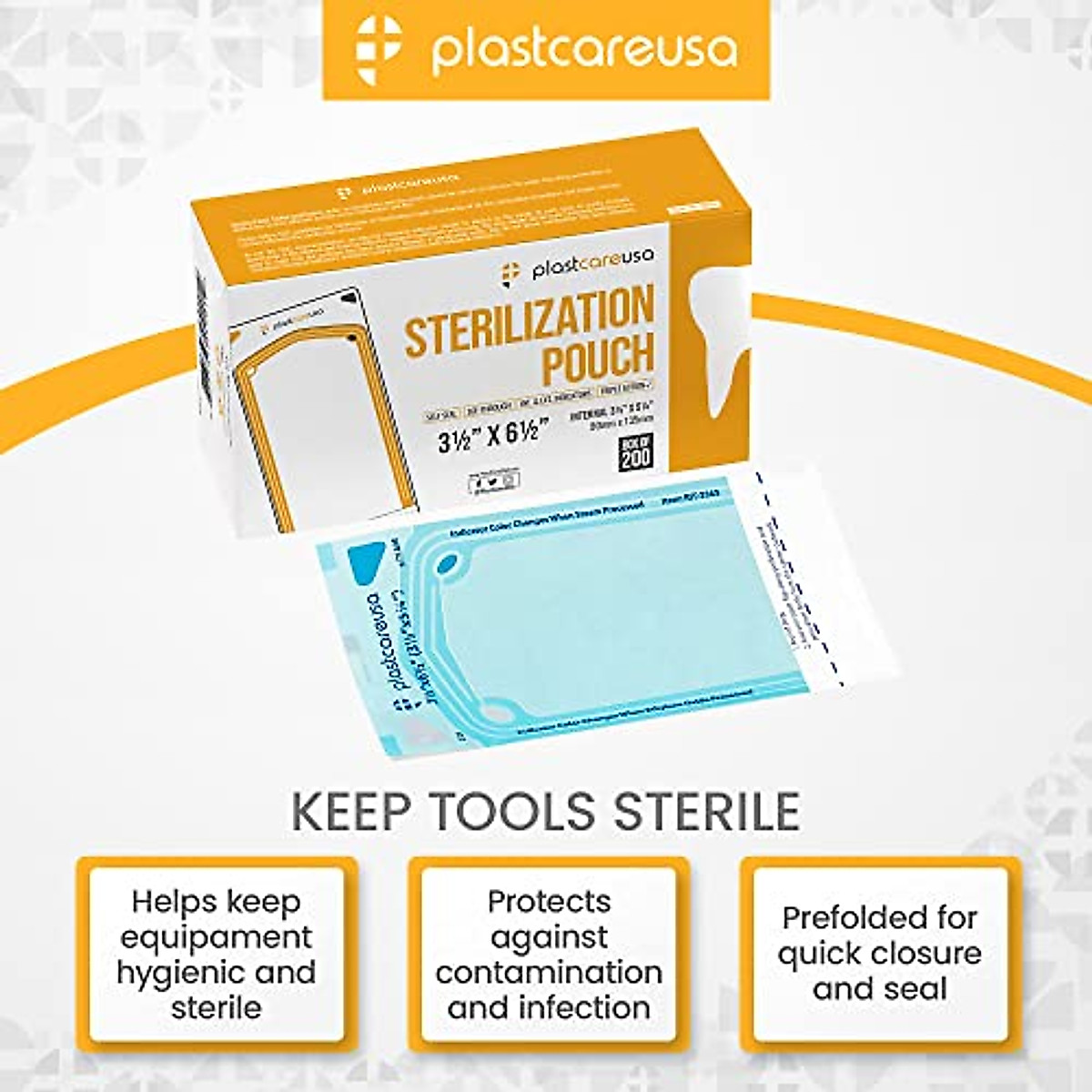 200 3.5 X 5.25 Self Sterilization Pouches for Dental Offices, Autoclave Sterilizer Bags Pouch for Dentist Tools, for Cleaning Tools, 200 Pouches Per Box, 1 Box of Paper Blue Film…