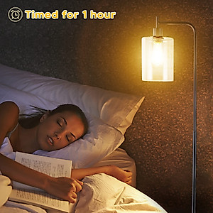 Litake Industrial Floor Lamp, Dimmable Modern Standing Lamp with Clear Glass Shade, Black Tall Lamp with Remote & Foot Control, LED Bright Corner Lamp with 6W Bulb for Living Room Bedroom Office