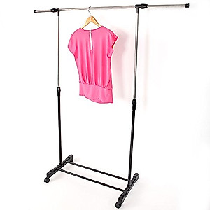 Guangshuohui Clothes Garment Rack, Clothing Rolling Rack on Wheels and Bottom Shelves, Black & Silver (A)
