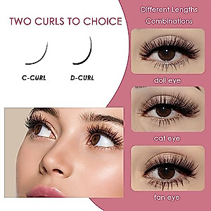 DIY Lash Extension Kit 120 Pcs Individual Lashes with Lash Bond and Seal Applicator Eyelash Extension Kit Wide Stem Cluster Lashes Reusable Cluster Eyelash Extensions 10-16mm C D Curl - V28