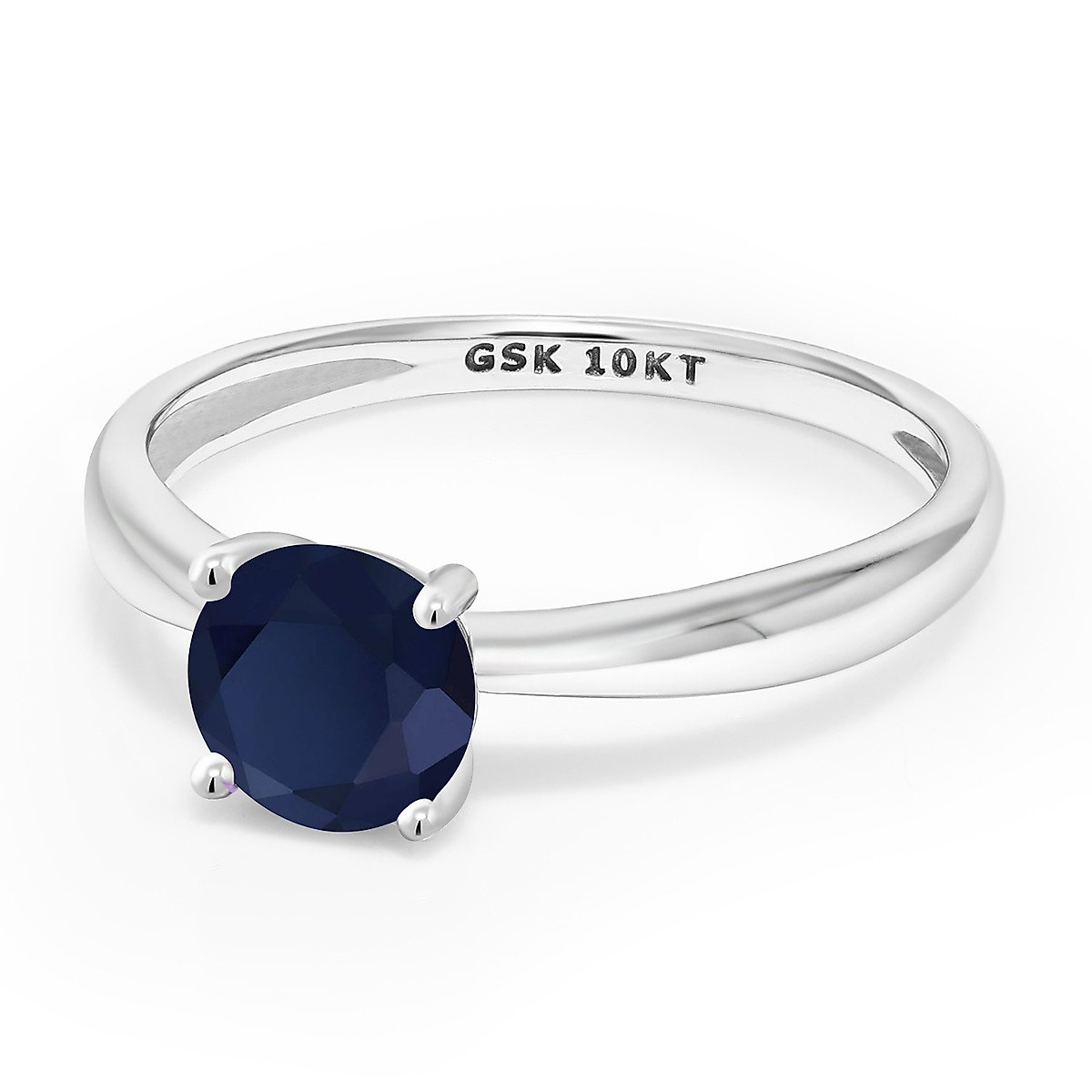 Gem Stone King 10K White Gold Blue Sapphire Engagement Ring For Women (1.00 Cttw, Round 6MM, Gemstone September Birthstone, Available In Size 5, 6, 7, 8, 9)