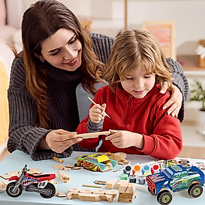 JOYIN Kids Craft Kit Build & Paint Your Own Wooden Race Car Art & Craft Kit DIY Toy Make Your Own Car Truck Toy Construct and Paint Craft Kit, Presents for Kids