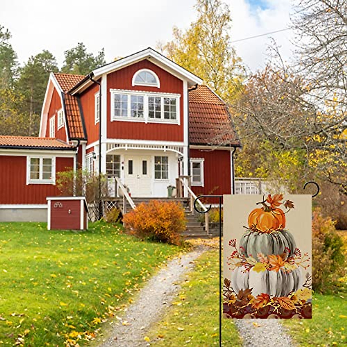 Covido Happy Fall Garden Flag Home Decorative Pumpkin Patch Maple Leaves House Yard Outside Small Flag, Welcome Autumn Outdoor Harvest Decoration Farmhouse Thanksgiving Decor Flag Double Sided 12 x 18