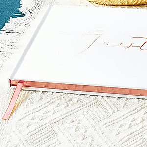 TRULIVA Rose Gold Wedding Guest Book, Sign in Book for Wedding Reception, 9"x7", Hardcover (Unlined, Guestbook)
