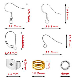 Stainless Steel Earring Hooks - 420 pcs Hypoallergenic Earring Making findings Parts Jewelry DIY Supplies Kits, with Earring Backs stoppers & Jump Ring