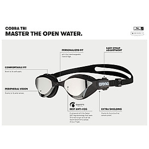 ARENA Unisex Adult Cobra Tri Swimming Goggles for Triathlon and Fitness Swipe Anti-Fog Wide Vision Mirror Lens, Yellow Copper/Army