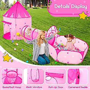 PigPigPen 3pc Kids Play Tent for Girls with Ball Pit, Crawl Tunnel, Princess Tents for Toddlers, Baby Space World Playhouse Toys, Boys Indoor& Outdoor Play House, Perfect Kid’s Gifts