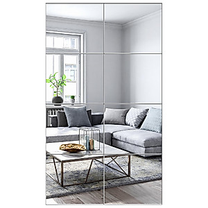 POASAS Mirror Full Length, 14x12 Inchx8PCS Wall Mirror Tiles,Full Body Mirror,Acrylic Shatterproof Mirrors for Bedroom,Door,Home Gym,Kids
