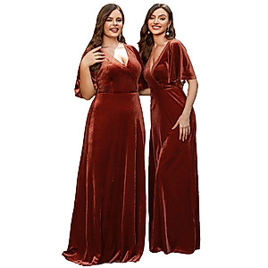 Ever-Pretty Women's Retro Evening Gown A Line V-Neck Wrap Velvet Long Formal Dresses Maroon US12