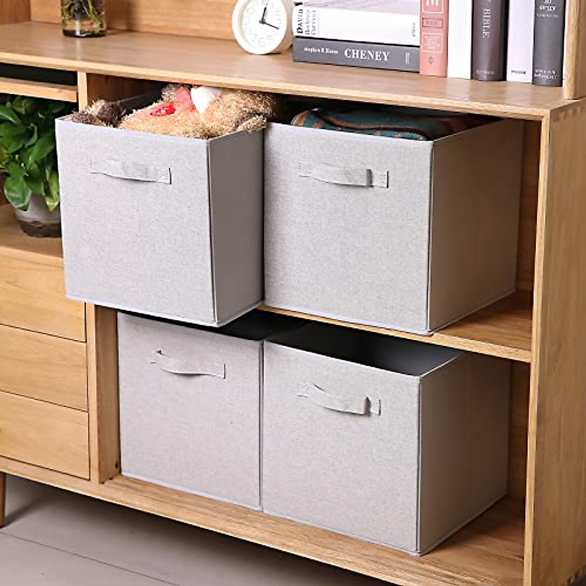 BOMKEE Collapsible Storage Bins, Closet Organizers and Storage Cubes Clothings and Toys Storage Baskets with Handles (Set of 4, 12*12*12inch)