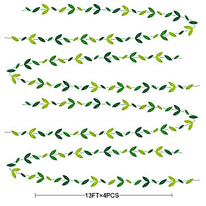 52 Ft Spring Summer Theme Green Paper Leaf Garland Hanging Leaves Streamer Banner for Green Birthday Wedding Engagement Bridal Shower Bachelorette Baby Shower Tea Party Decorations Supplies (4 Packs)