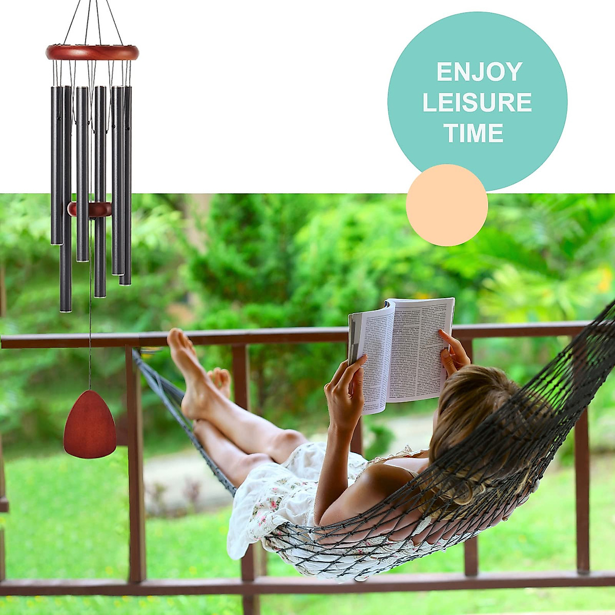 Vanbolt Wind Chimes for Outside-32 Inches Large Wind Chimes with Six Aluminum Alloy Tubes and Hook,Memorial Wind Chimes Home Outdoor Decor for Garden, Patio, Yard, Housewarming