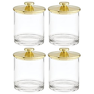 mDesign Small Modern Apothecary Storage Organizer Canister Jars - Acrylic Containers for Bathroom, Organization Holder for Vanity, Counter, Makeup Table, Lumiere Collection, 4 Pack, Clear/Chrome