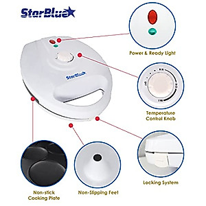 Arepa Maker and Mini Pancake Maker by StarBlue with FREE Arepa Recipes eBook - Quick and Electric Arepa Maker making 5 Venezuela and Colombia styles Arepas in 6 minutes AC 120V 60Hz 1200W