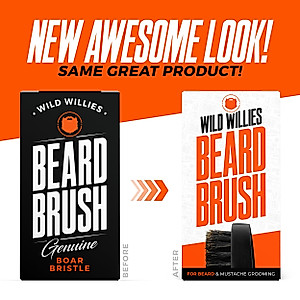 Wild Willies Natural Boar Bristle Beard Brush for Men - Professional Beard and Mustache Grooming Brush with Ergonomic Wooden Handle - Small Travel Pocket Size Beard Detangler, Smoothens, Softens