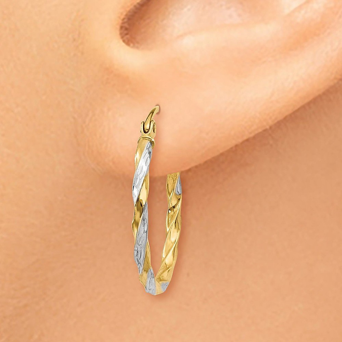 14k Yellow Gold Two Toned Twisted Hoop Earrings - 21mm x 20mm - Jewelry Gifts For Women Wife Mom