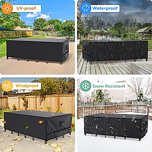 Patio Furniture Covers, Gorpche Outdoor Furniture Covers Waterproof, Tear-Resistant Patio Table and Chair Set Cover with Upgraded Fastener Windproof Buckle Straps, Heavy Duty, 108"L× 82"W× 28"H, Black