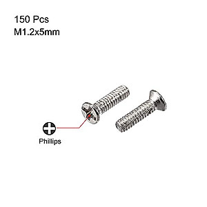 uxcell M1.2 x 5mm Phillips Screw Fastener Silver Tone for Laptop PC TV Fan Audio Switch 150pcs