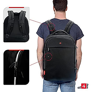all4way Premium Laptop Backpack for Women Men - USB Quick Charge RFID 17"- Swiss Design Anti-Theft, Waterproof with Rain Cover for Business Travel College - Durable & Soft 1680d Polyester