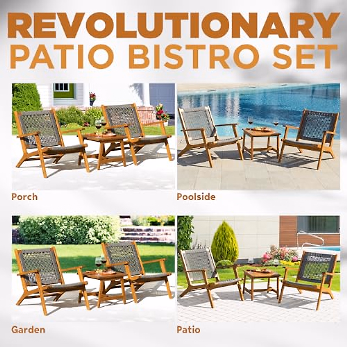 IDZO Reclining Design Heavy Duty 400lbs Capacity Patio Bistro Set 3 Piece Outdoor
