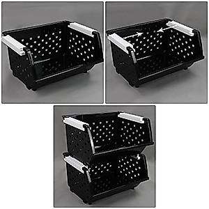 Teyyvn 3 Packs Plastic Stackable Storage Baskets, Stacking Plastic Bins for Organizer
