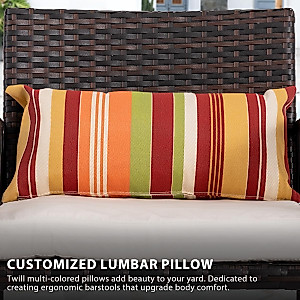 Sundale Outdoor Wicker Bar Stools, Patio Counter Height Brown Rattan Rope Stools with Back Rest, High Chair with Pillow & Beige Cushion, All-Weather Armless Tall Pub Barstool