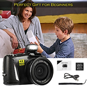 Digital Camera with Macro & Wide Angle Lens 48MP 4K Autofocus Vlogging Camera for Photography 3.0 Inch Screen Compact Camera for Beginners Teens with Two Rechargeable Batteries