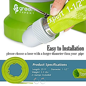 Green Expert 1-1/2" ID PVC Lay-Flat Water Discharge Hose Sump Pump Draining Accessories Heavy Duty Pool Backwash Hose Great for Water Disposal from Pools Garden Pond Hot Tub 25FT Length