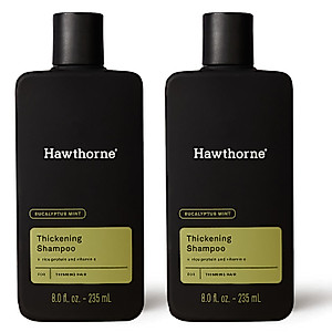 Hawthorne Men's Thickening Shampoo for Thinning Hair - Rice Protein & Vitamin E to Fight Hair Loss, Strengthens Hair Follicles to Reduce Breakage, Mint and Eucalyptus Scent. 8 fl. oz. 2-Pack.