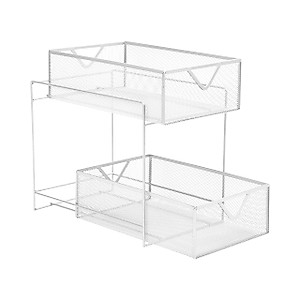 Mind Reader Sliding Metal Baskets, Cabinet Storage Organizer, Home, Office, Kitchen, Bathroom, One Size, White 2 Tier Mesh