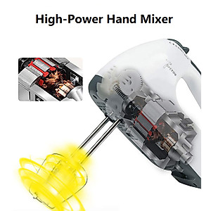 SFXFJ Hand Mixer Electric, 7 Speeds, 100 Watts, 110 Voltage, Stainless Steel Rods, Dough Hooks & Mixer Beaters for Dressings, Frosting, Meringues & More, High Capacity Whisk, White