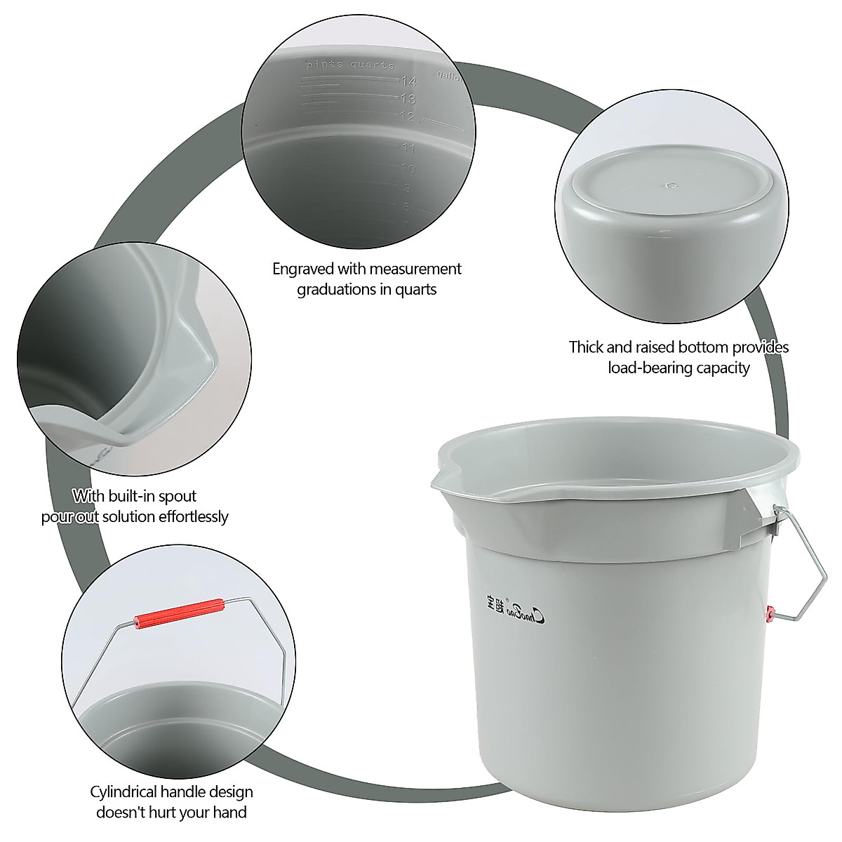 Uumitty 4 Packs 14 Quart Commercial Cleaning Pail, Round Utility Bucket with Handle, Plastic Water Container Cleaning Bucket