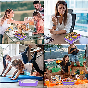 Bento Box, Lunch Box Kids, 1300ML Bento Box Adult Lunch Box with 4 Compartment&Food Picks Cake Cups, Lunch Box Containers for Adults/Kids/Toddler, Leak-Proof, Microwave/Dishwasher/Freezer Safe(Purple)