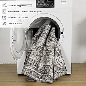 GlowSol Grey 9' x 12' Area Rug, Washable, Non-Slip, Vintage, Bohemian, Low Pile, Machine Made, Polyester, Dining Room