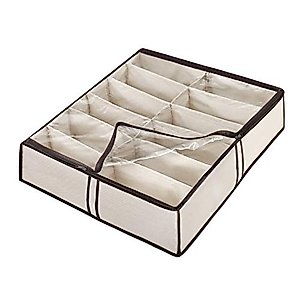 Whitmor Canvas Heavy Duty 12 Section Under Bed Shoe Bag, 23.0x28.0x6.0