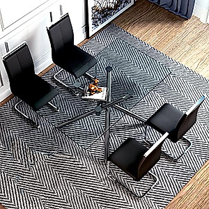 63 inch Glass Dining Table for 6, Silver Legs Rectangular Glass Kitchen Table, Glass Top Dining Table for 4-6 Persons Table Furniture for Home Office Kitchen Dining Room