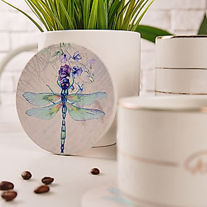 Trinsi Absorbent Ceramic Stone Coasters, Dragonfly ,Set of 4 Stone Coasters