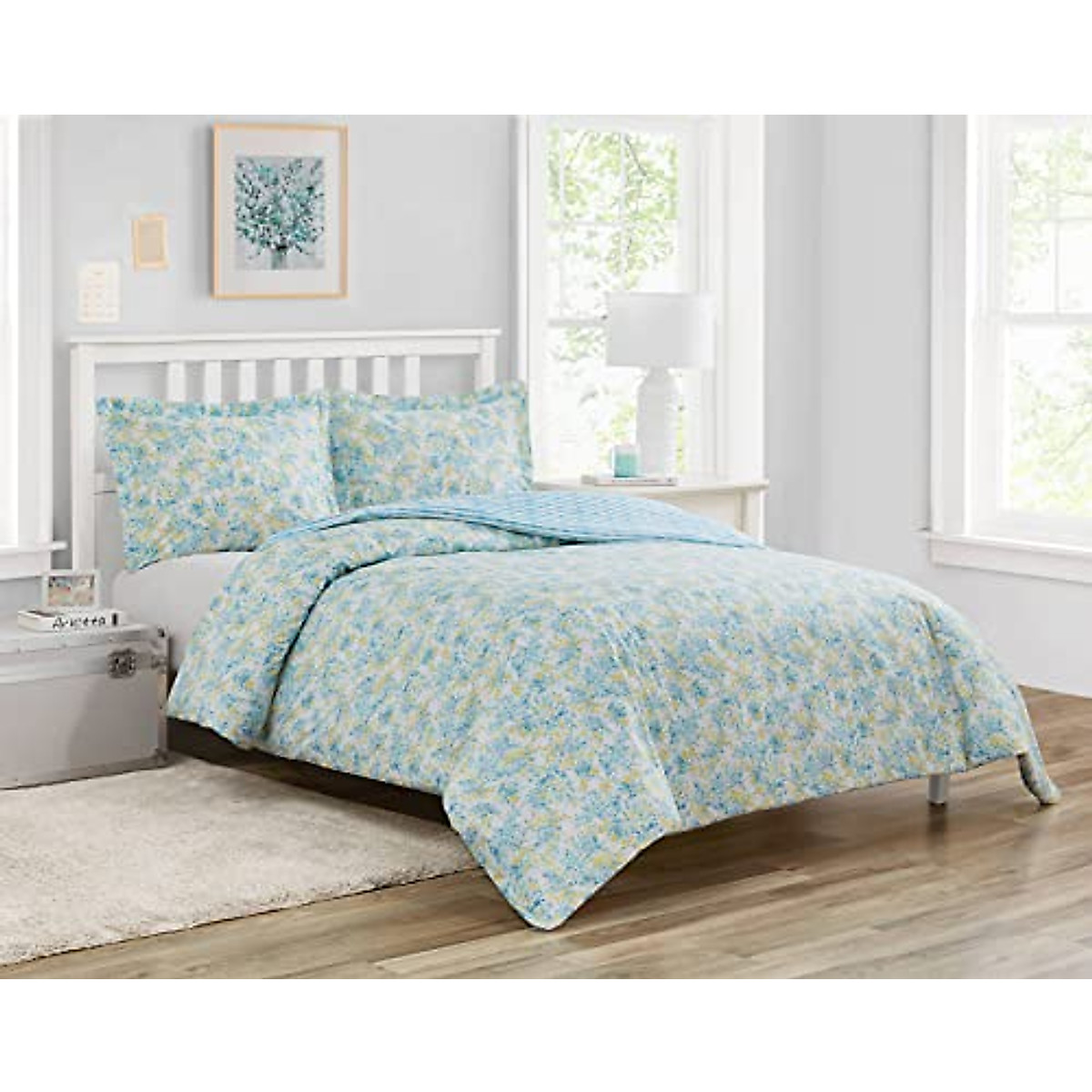 Poppy & Fritz - King Duvet Cover Set, Soft Reversible Bedding with Matching Shams & Zipper Closure, All Season Home Decor (Happy Floral Blue, King)